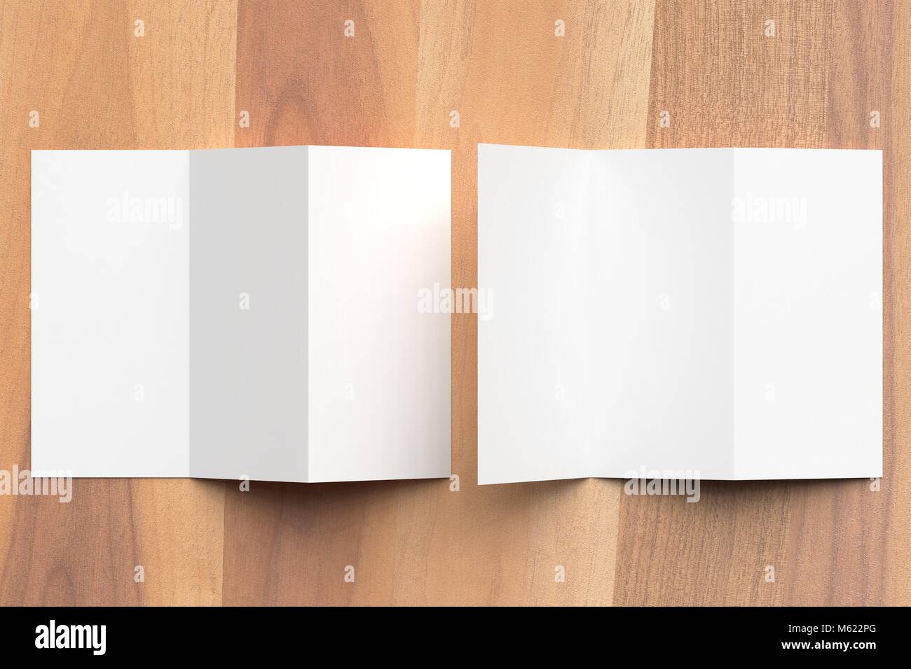 Thrifold - Three fold brochure mock up on wooden background. 3d ...