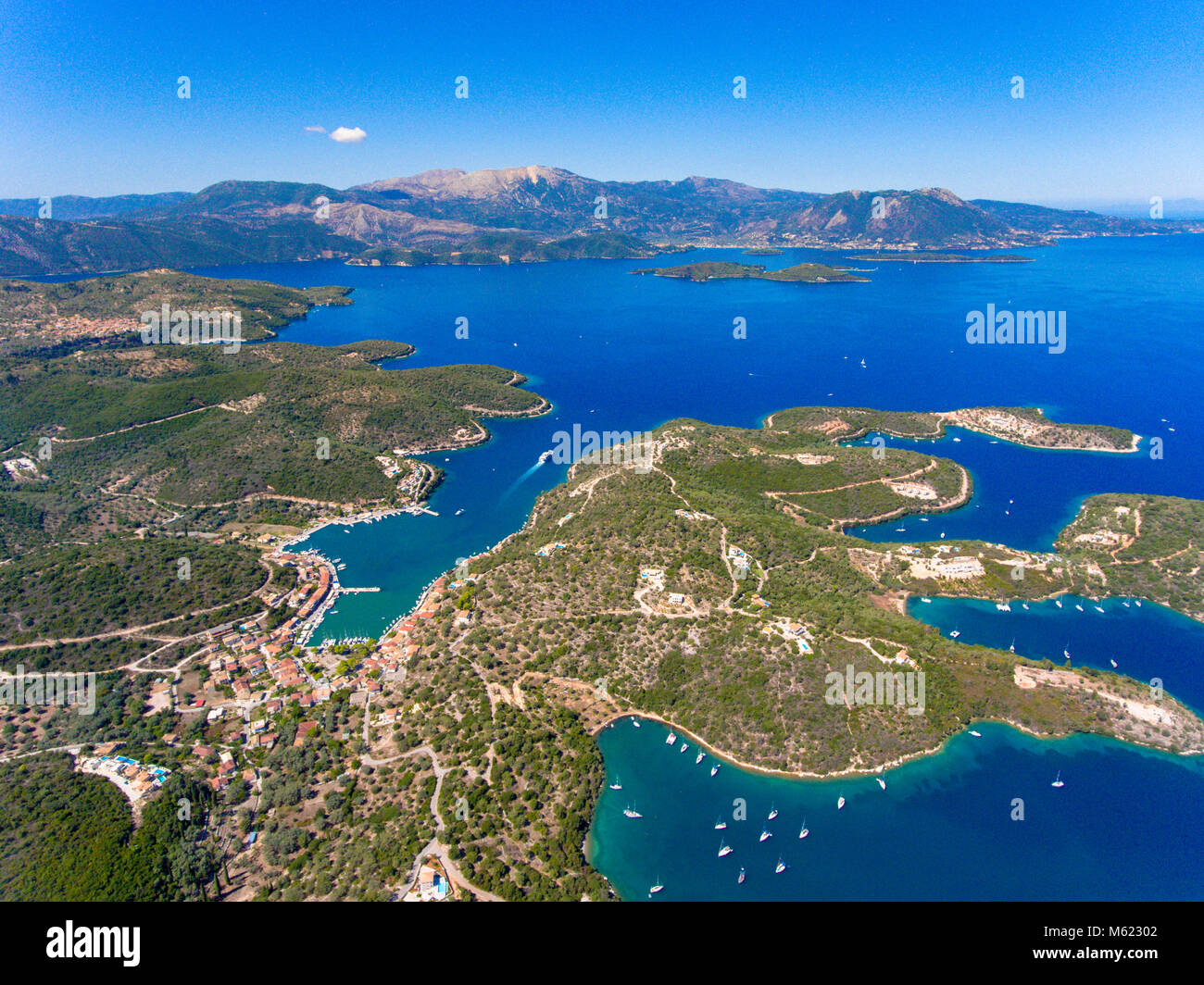 Meganisi Island Greece aerial view of the seashore and the sea Stock ...