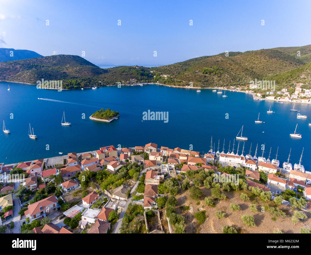 Aerial panorama of Vathy Ithaca Island in Greece Stock Photo - Alamy