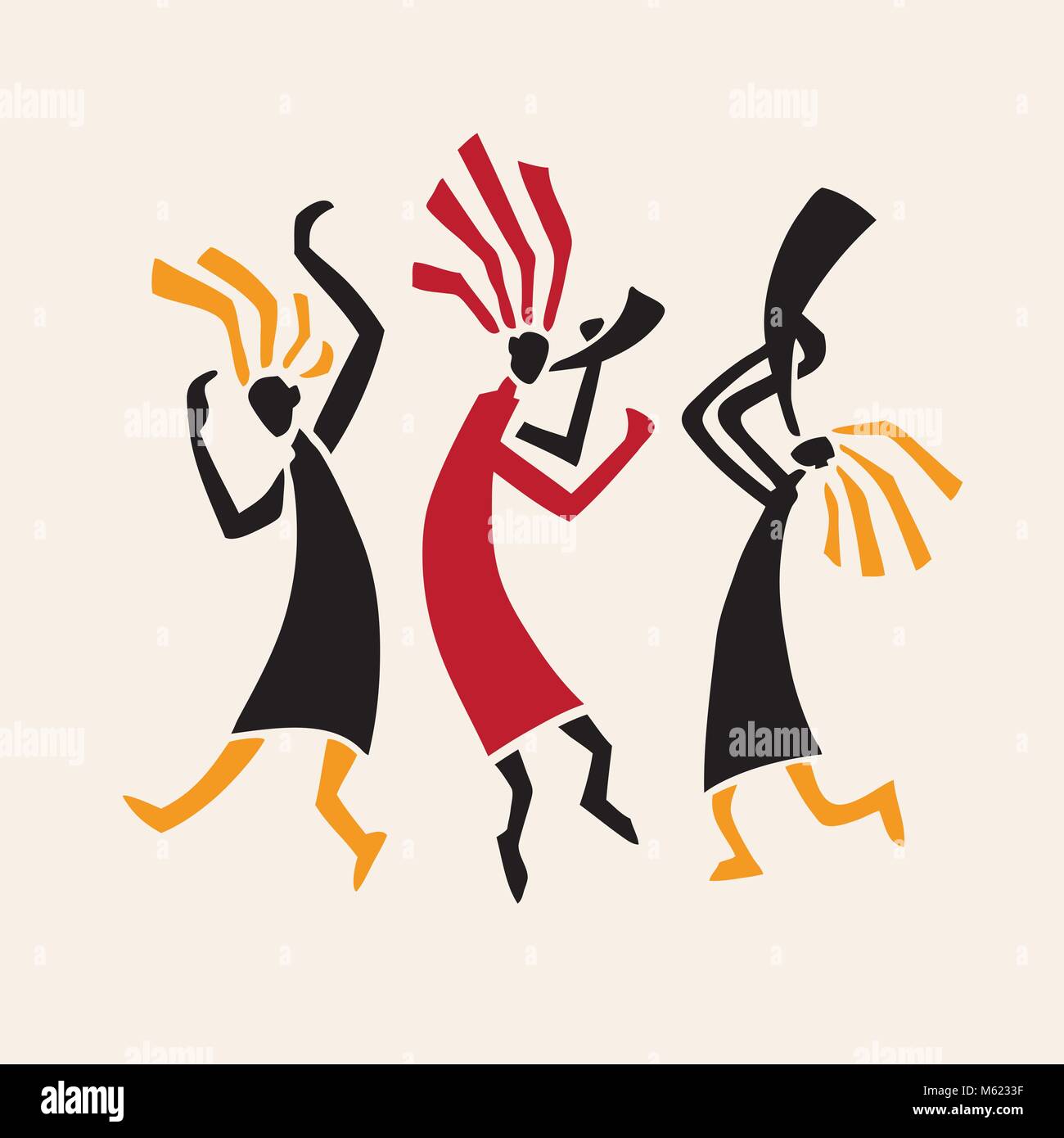 Stylized musicians Dancing figures. Primitive art. Vector illustration ...