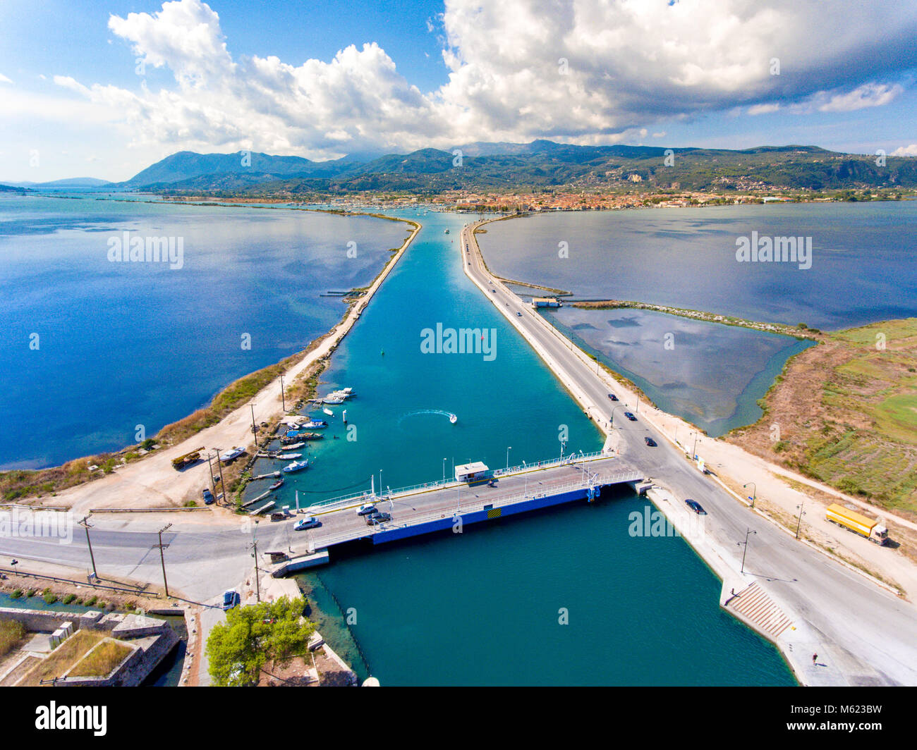 The floating swing bridge in Lefkada Island Greece aerial view Stock ...