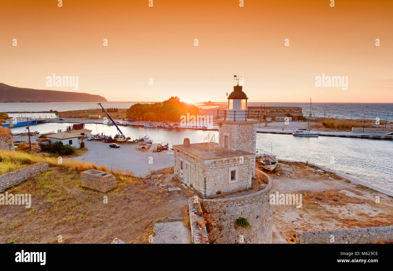 Sunset in Lefkada at the Castle Lighthouse near Lefkada Town Stock ...