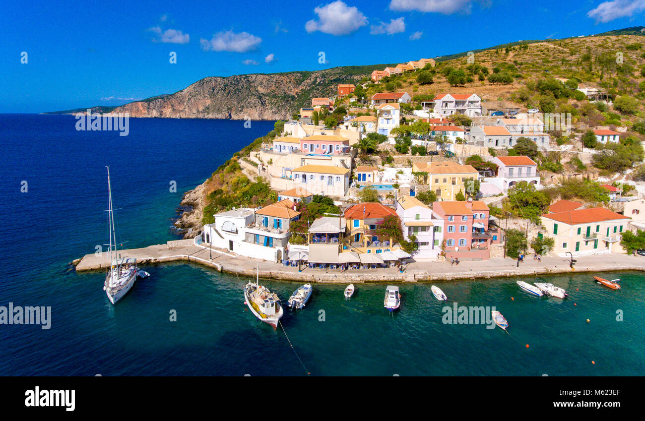 Kefalonia Assos Village aerial view panorama Stock Photo - Alamy