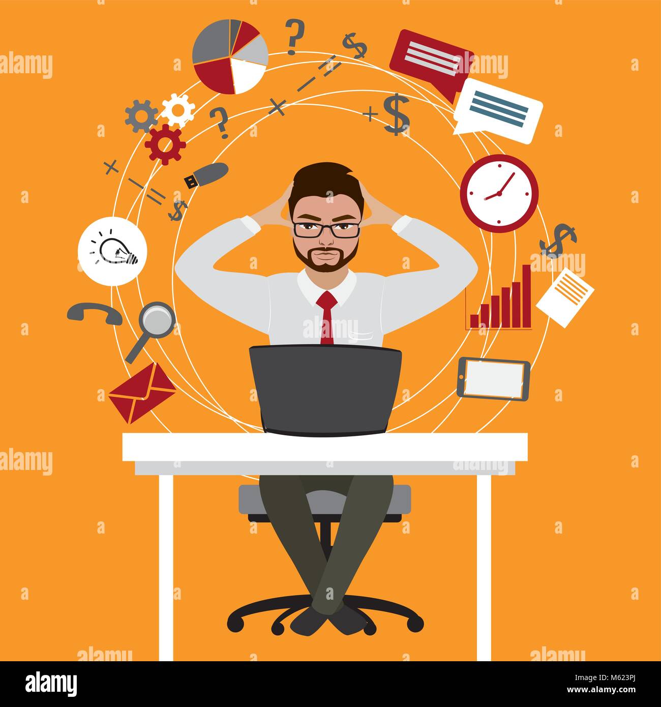 Overworked and tired businessman or office worker sitting at his desk ...