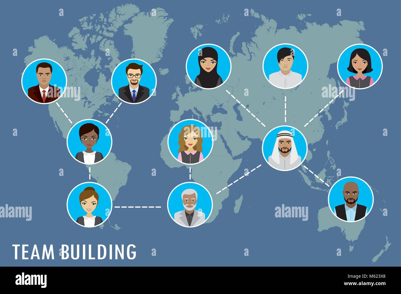 People avatar on world map, team building concept, vector stock ...