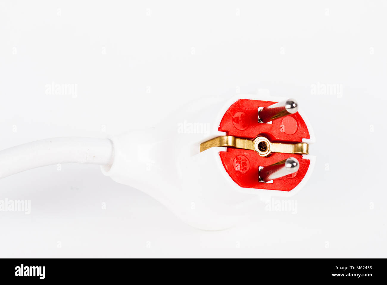 Plug with white cable on white background Stock Photo - Alamy