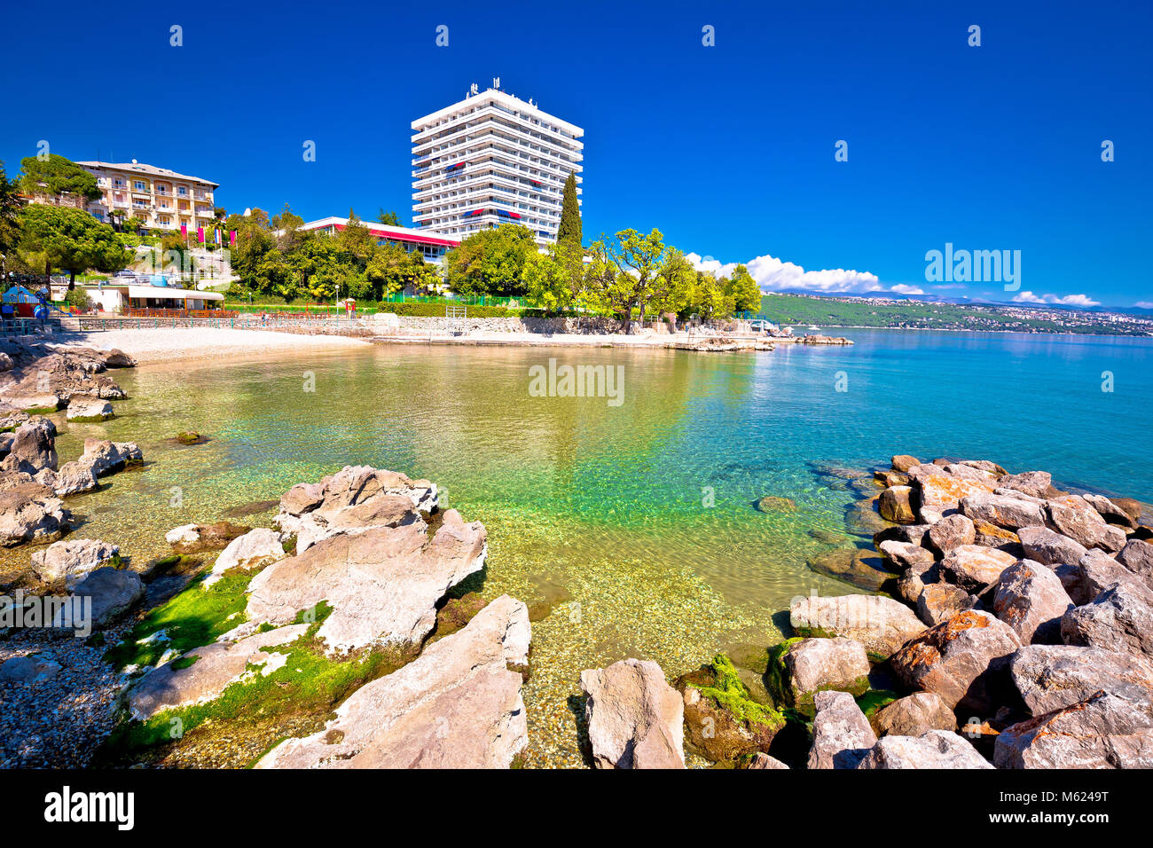 Adriatic town of Opatija beach and waterfront view, Kvarner bay ...