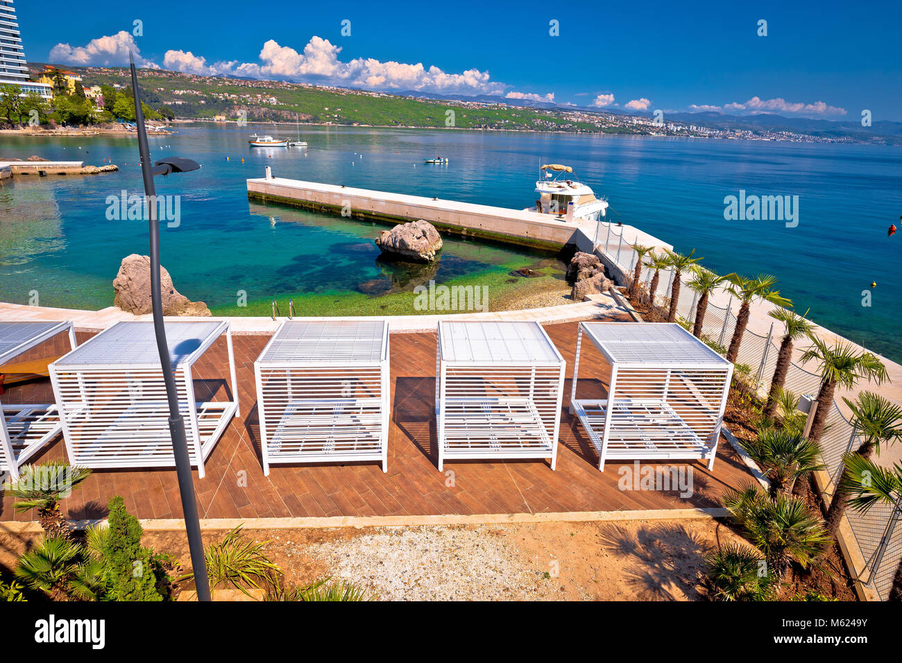 Waterfront beach and Lungomare walkway in Opatija, Kvarner bay, Croatia ...