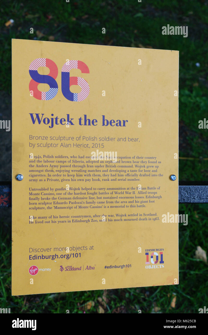 Scotland - Edinburgh. Interpretation info sign about Wojtek, the Polish ...