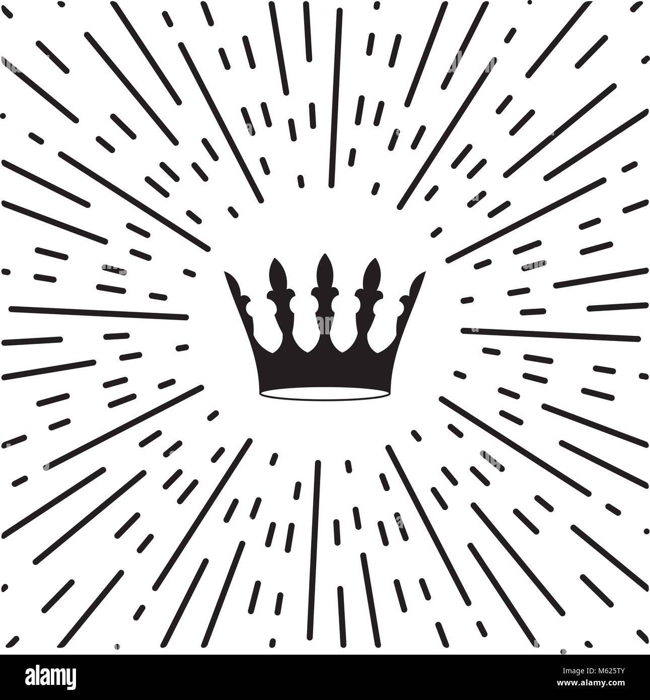 Vintage sunburst, sun rays, sunbeam, vector design with crown for your ...