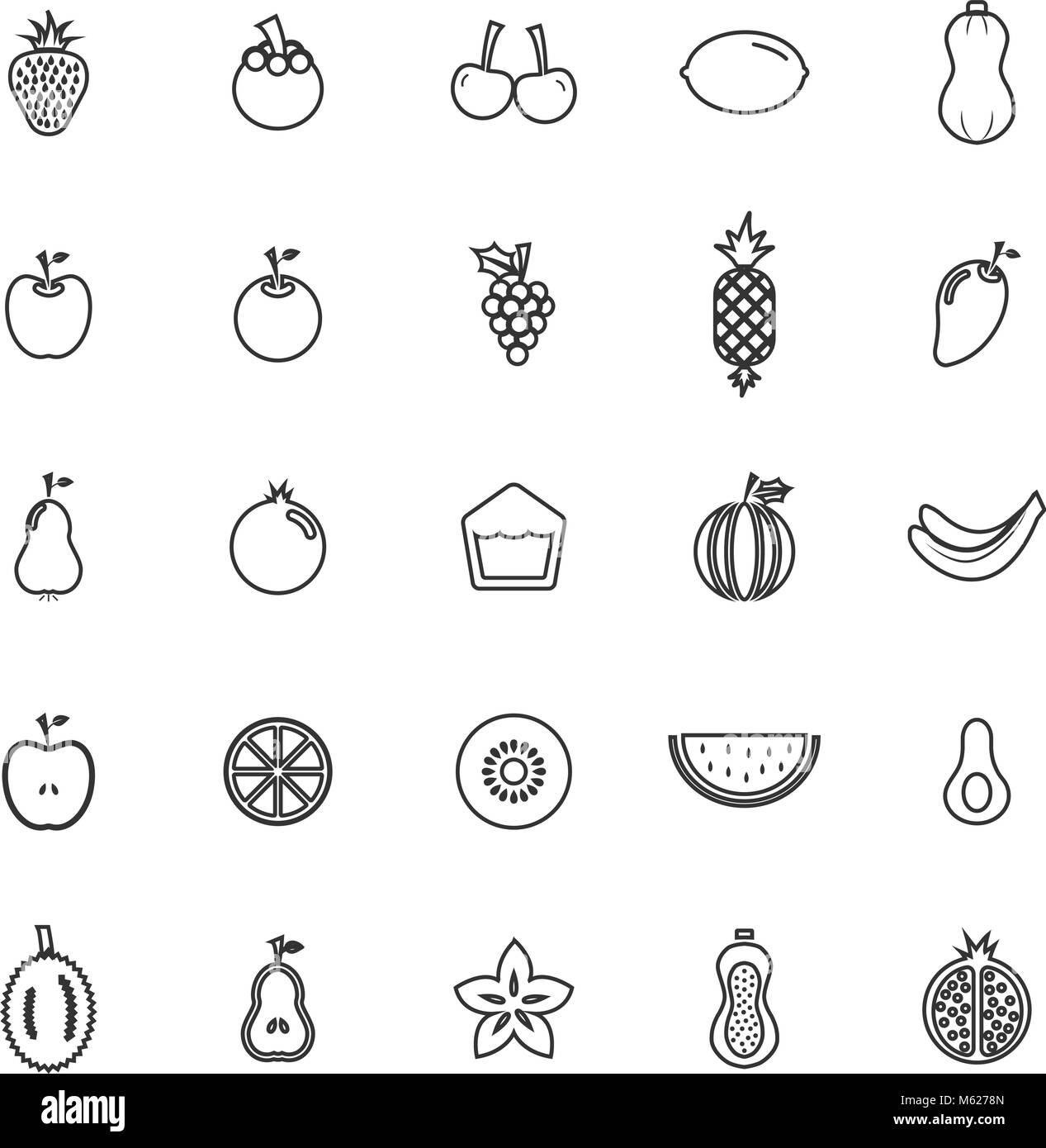 Fruit line icons on white background, stock vector Stock Vector Image ...
