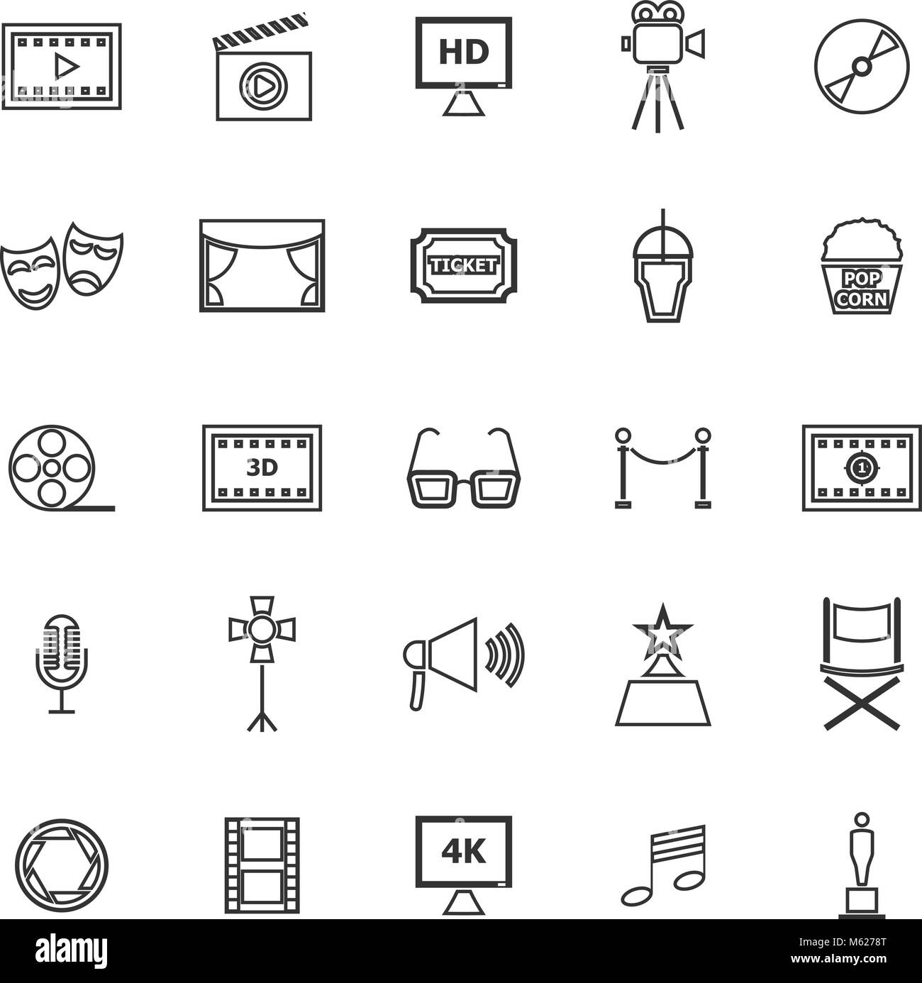 Movie line icons on white background, stock vector Stock Vector Image ...