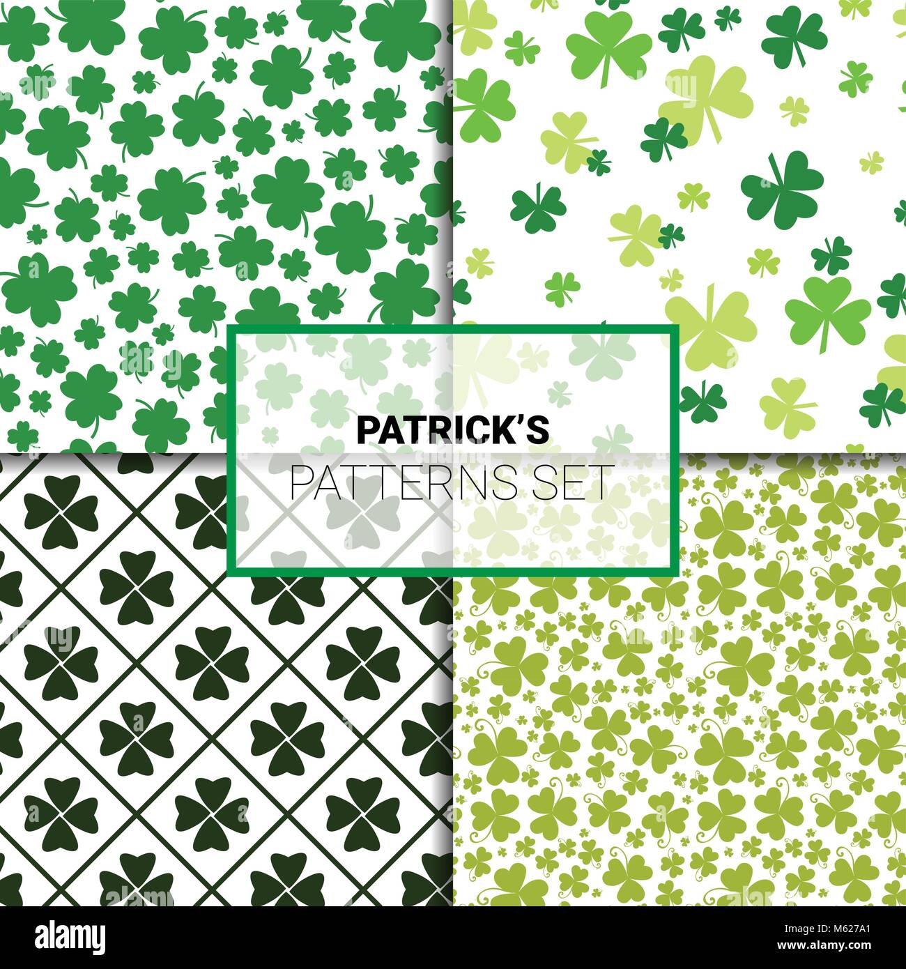 Shamrock Seamless Patterns Set Creative Clover Background For Saint