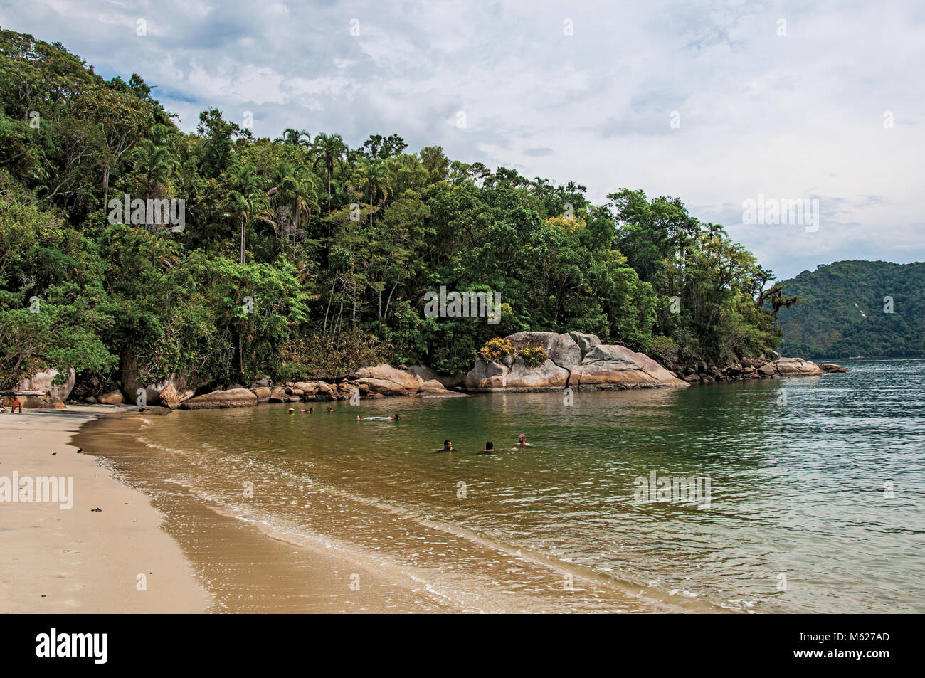 View of beach, sea and forest in Paraty Mirim, a tropical beach near ...