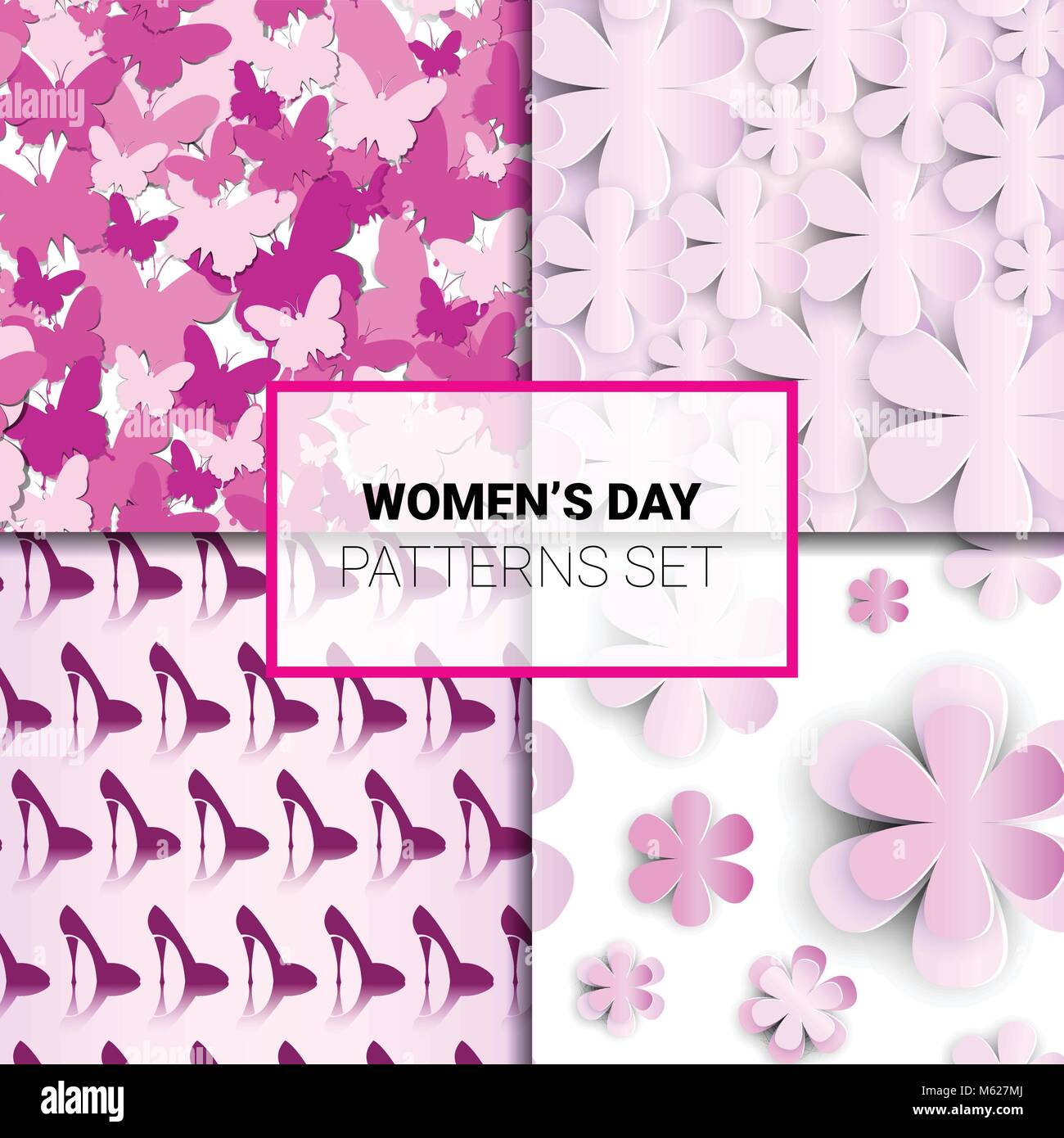Set Of Pink Backgrounds Seamless Patterns For Womens Day Holiday ...