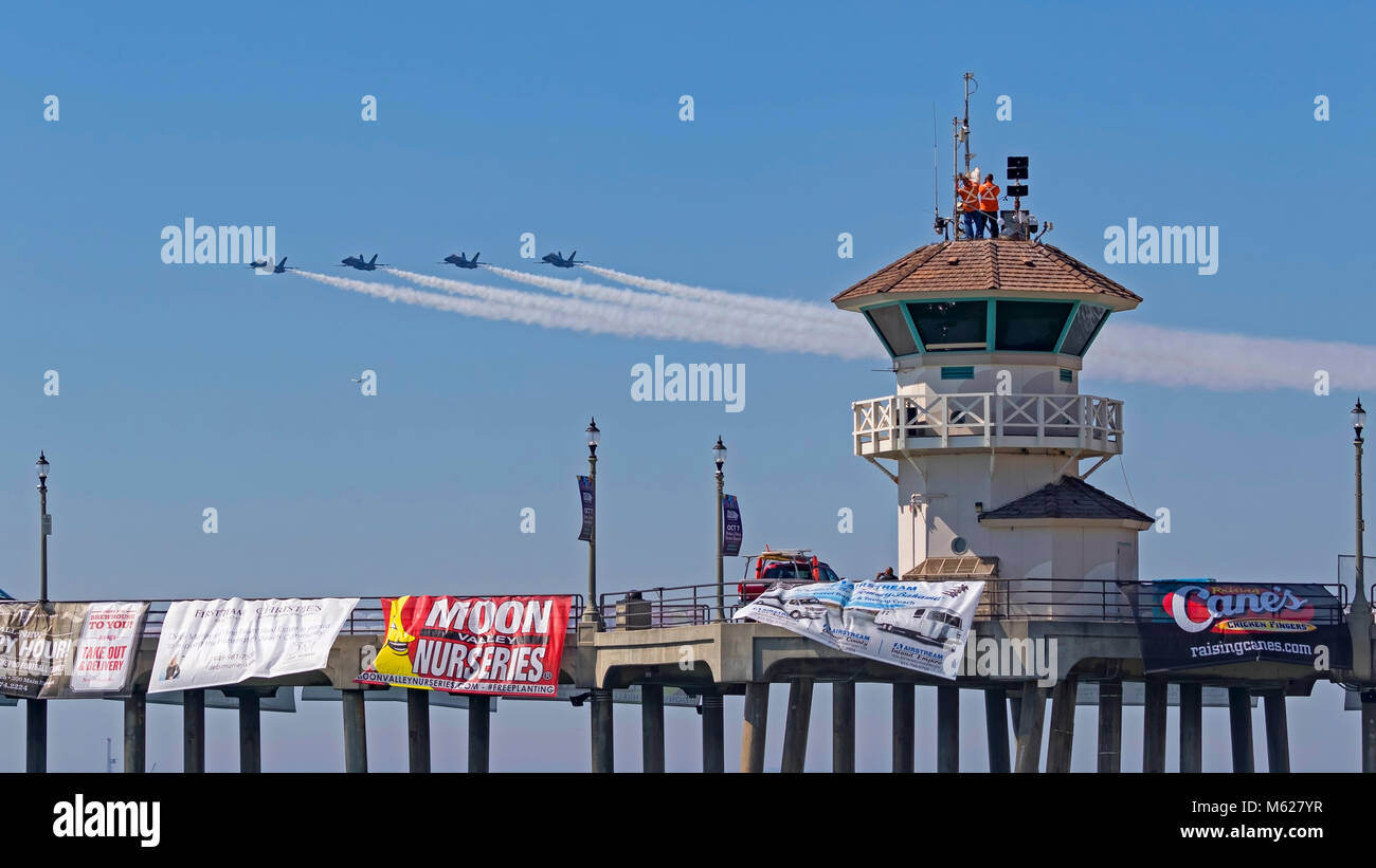 Jet fighters of the Navy Blue Angels flying at the 2017 Huntington ...