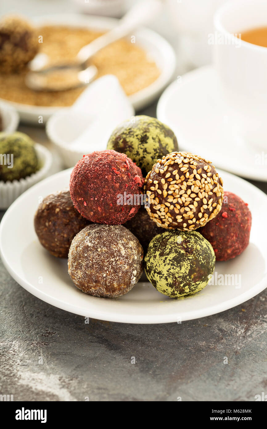 Healthy truffles with dates and nuts Stock Photo - Alamy