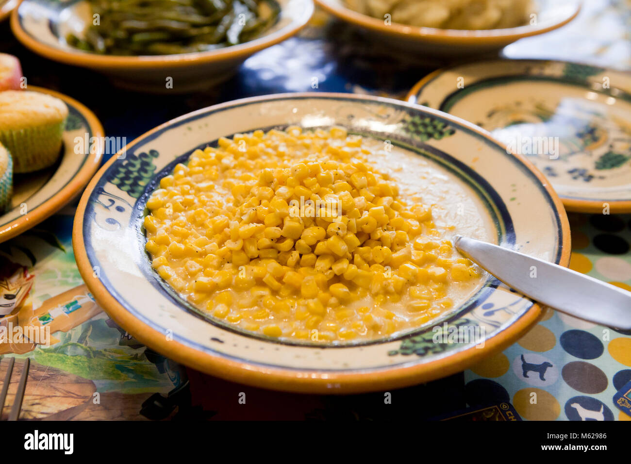 Creamed corn side dish on dinner table - USA Stock Photo - Alamy