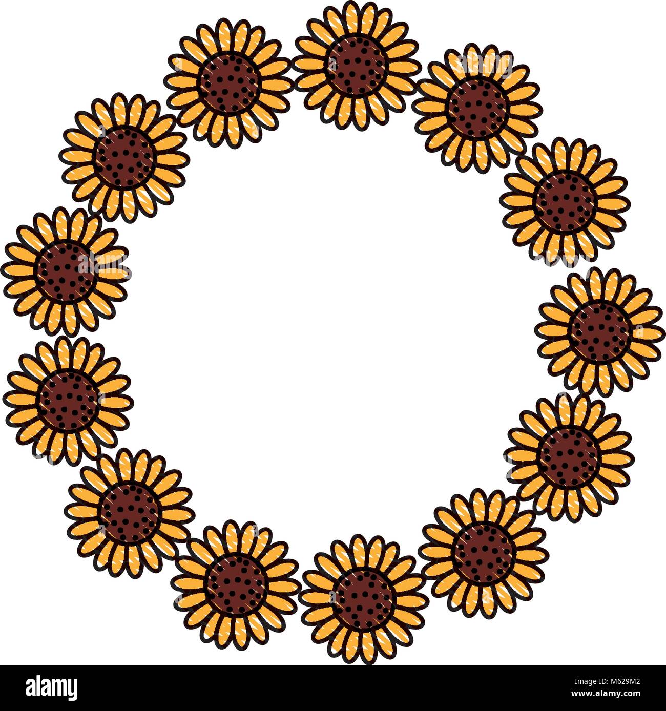 wreath of sunflowers icon over white background colorful design vector ...