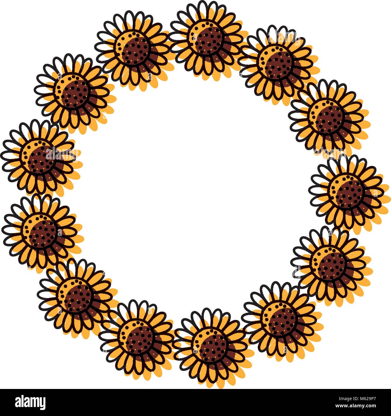 wreath of sunflowers icon over white background colorful design vector ...