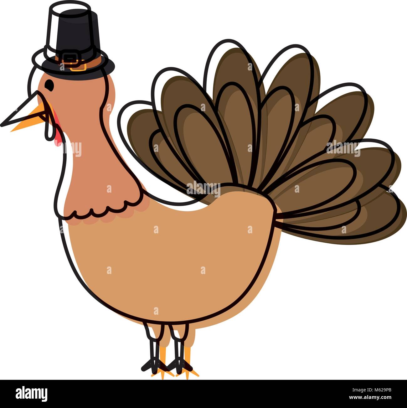 cartoon turkey with pilgrim hat icon over white background colorful ...