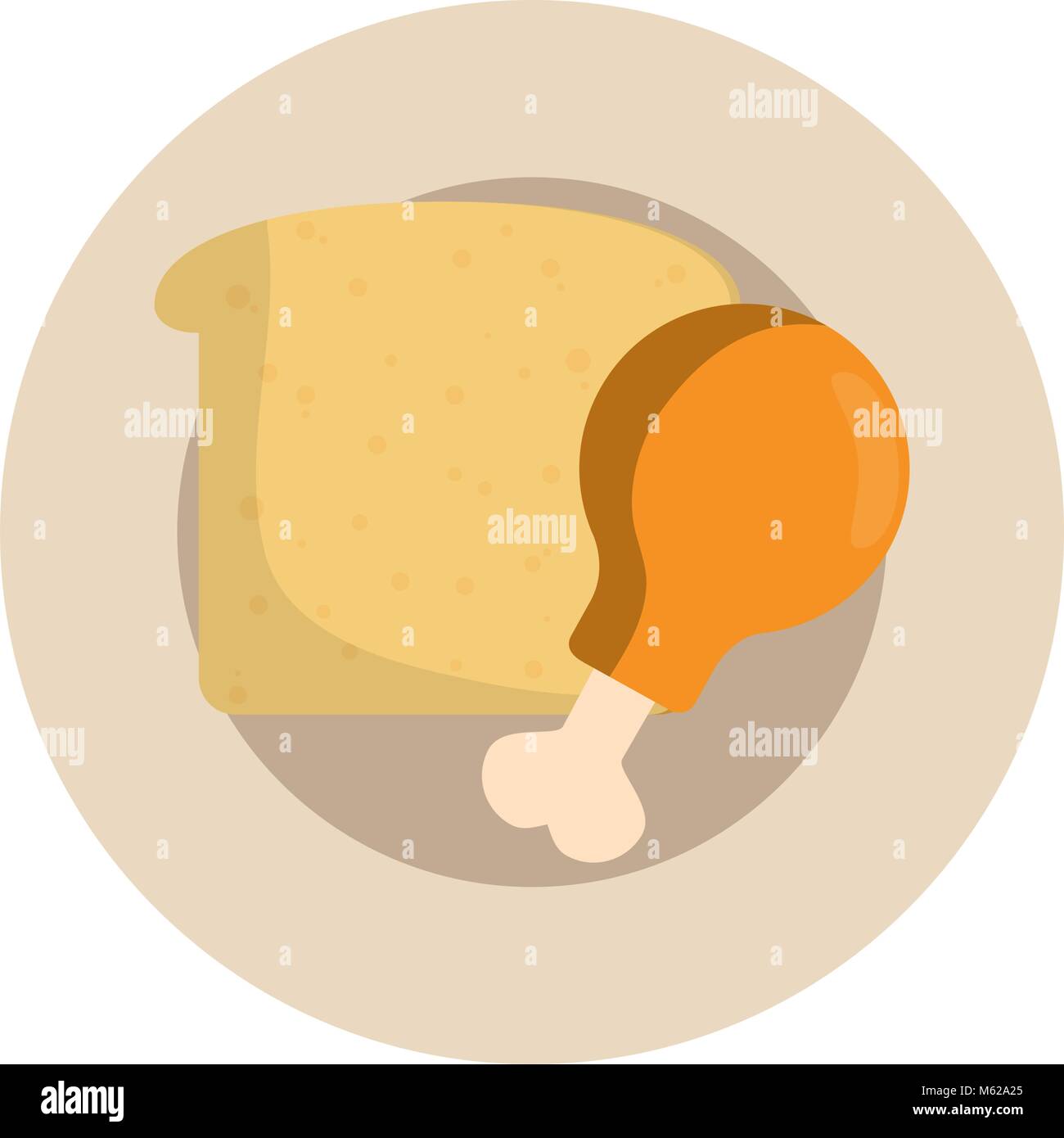 dish with bread and chicken leg icon over white background vector ...