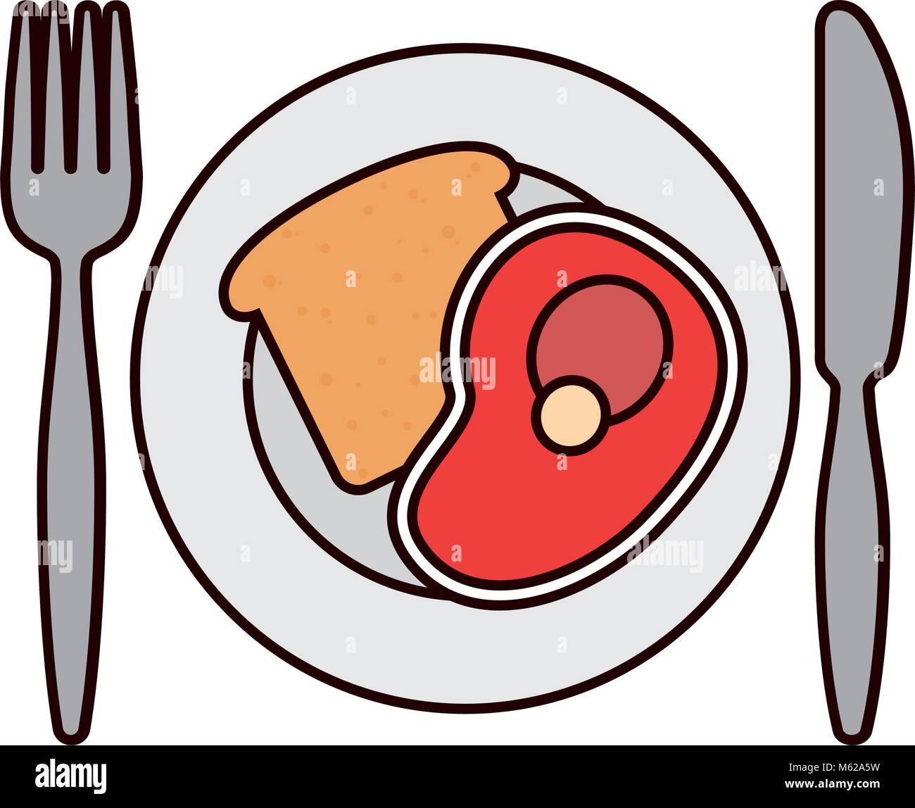 plate with bread and meat vector illustration Stock Vector Image & Art ...