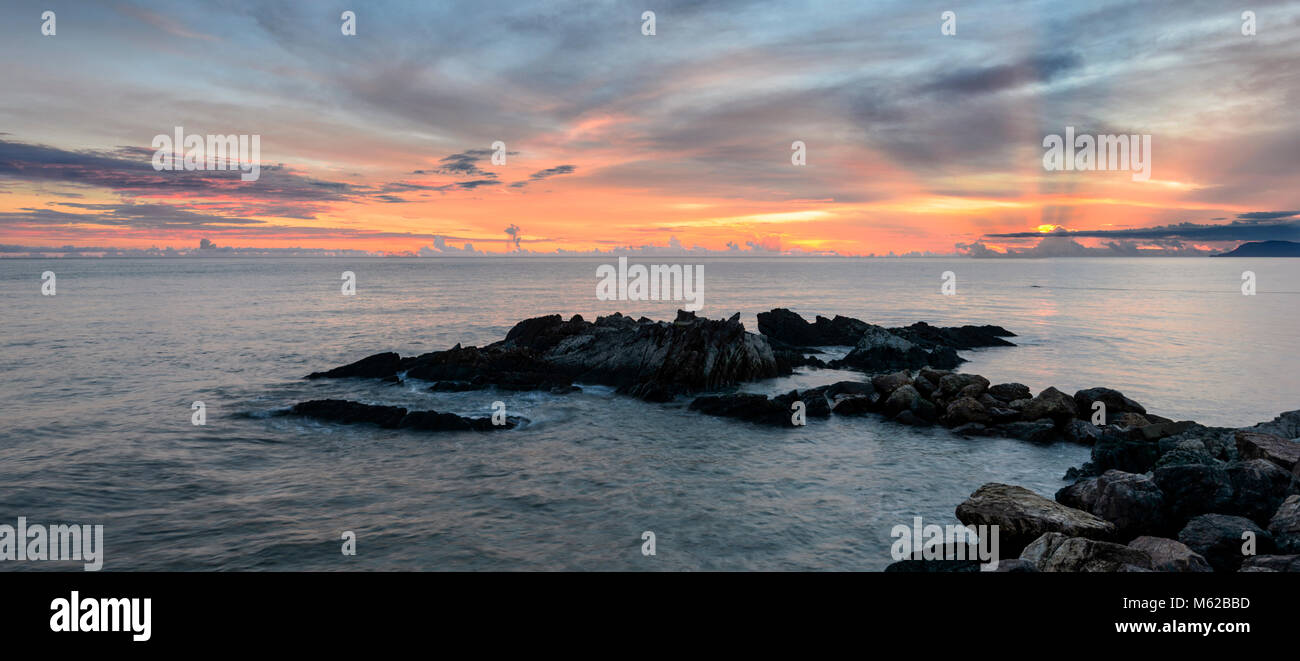 Spectacular fiery sunrise at Yorkeys Knob Beach, Cairns Northern ...