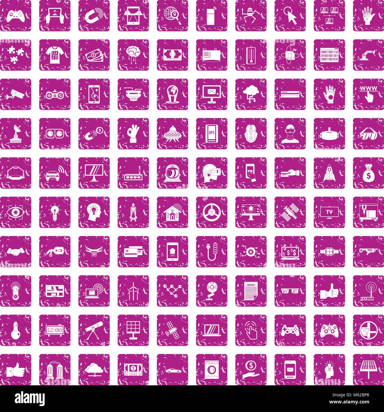 100 hi-tech icons set grunge pink Stock Vector Image & Art - Alamy