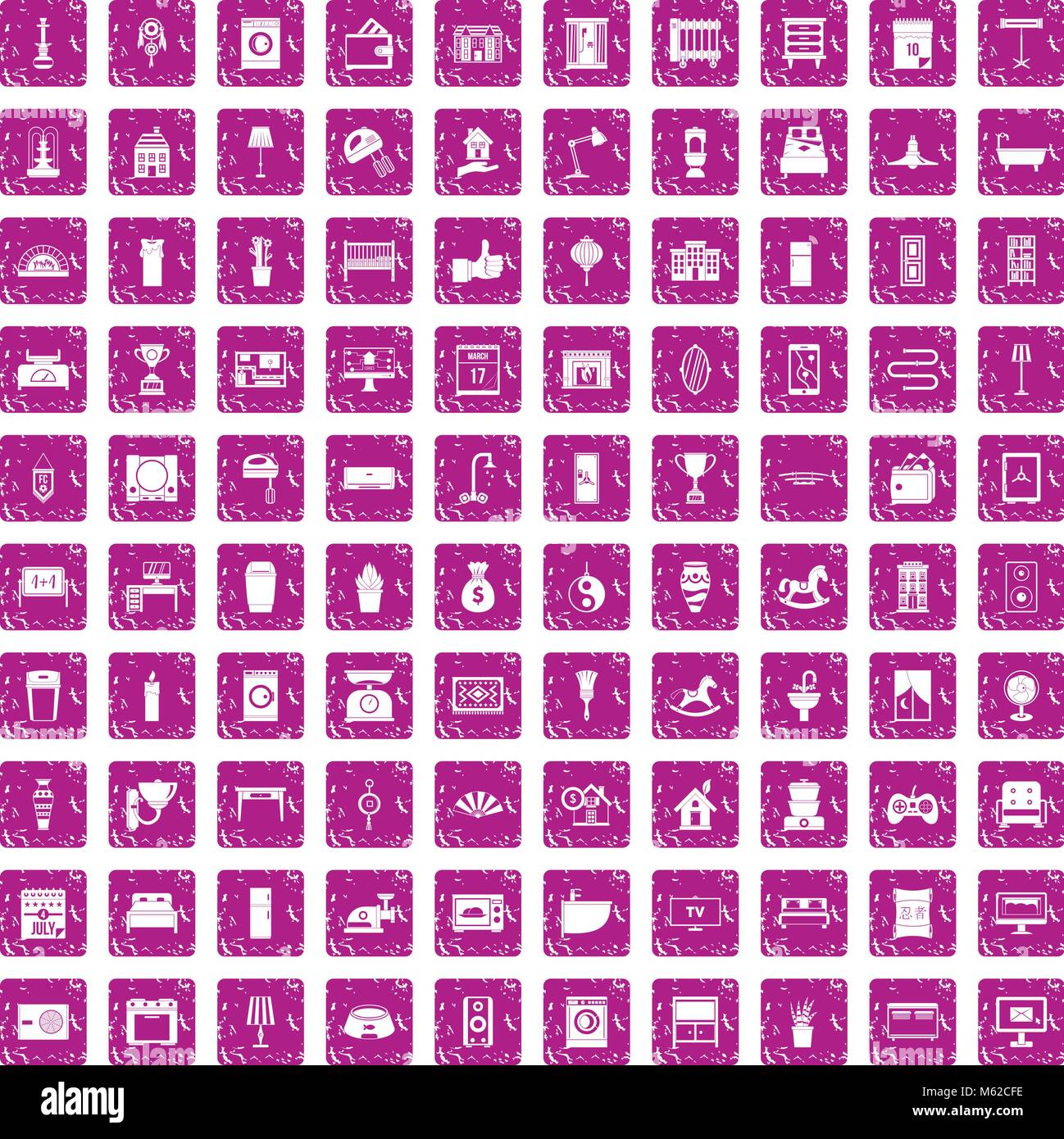 100 interior icons set grunge pink Stock Vector Image & Art - Alamy
