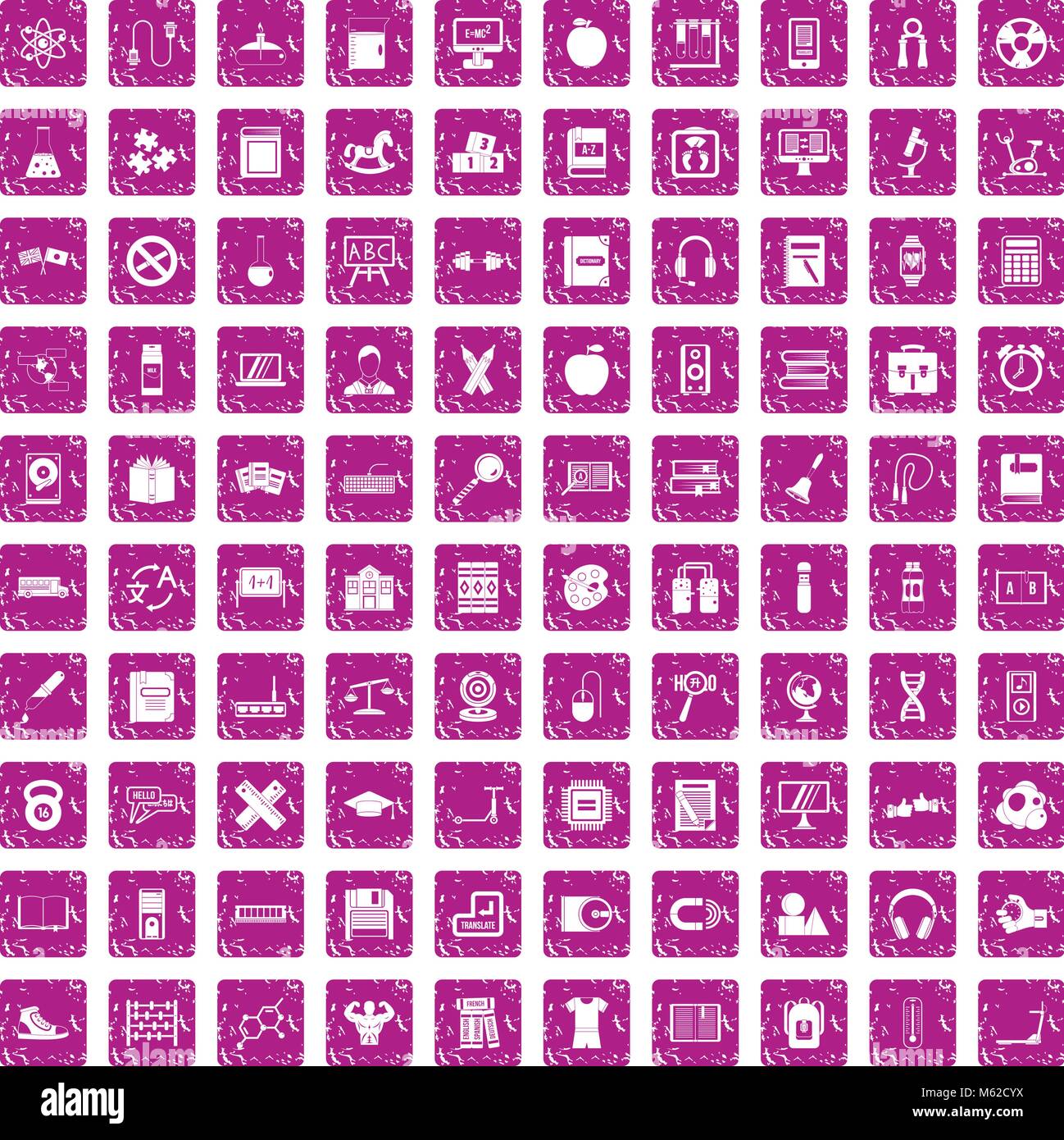 100 learning kids icons set grunge pink Stock Vector Image & Art - Alamy