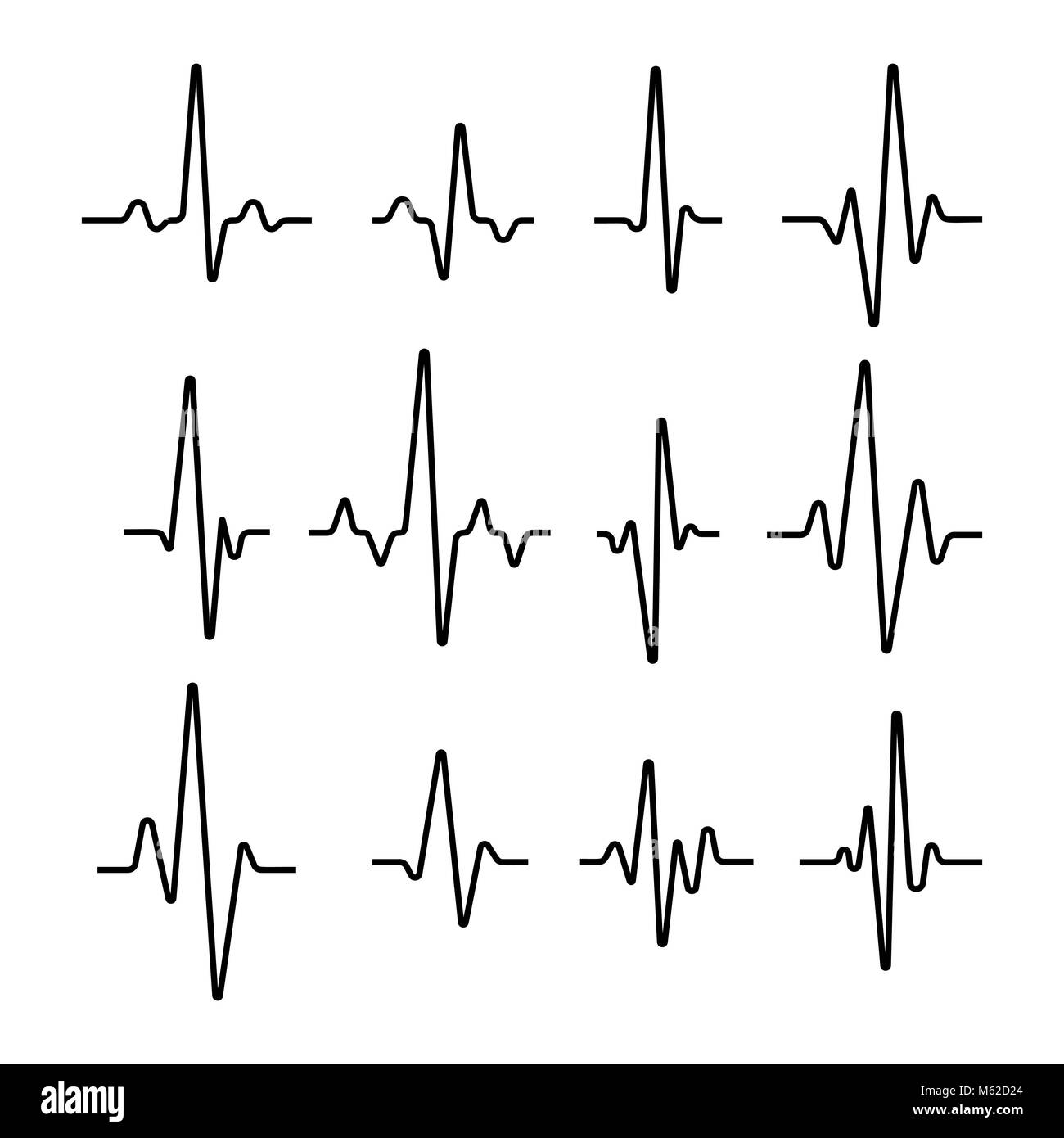 Set of sinusoidal pulse lines isolated on white background Stock Vector ...