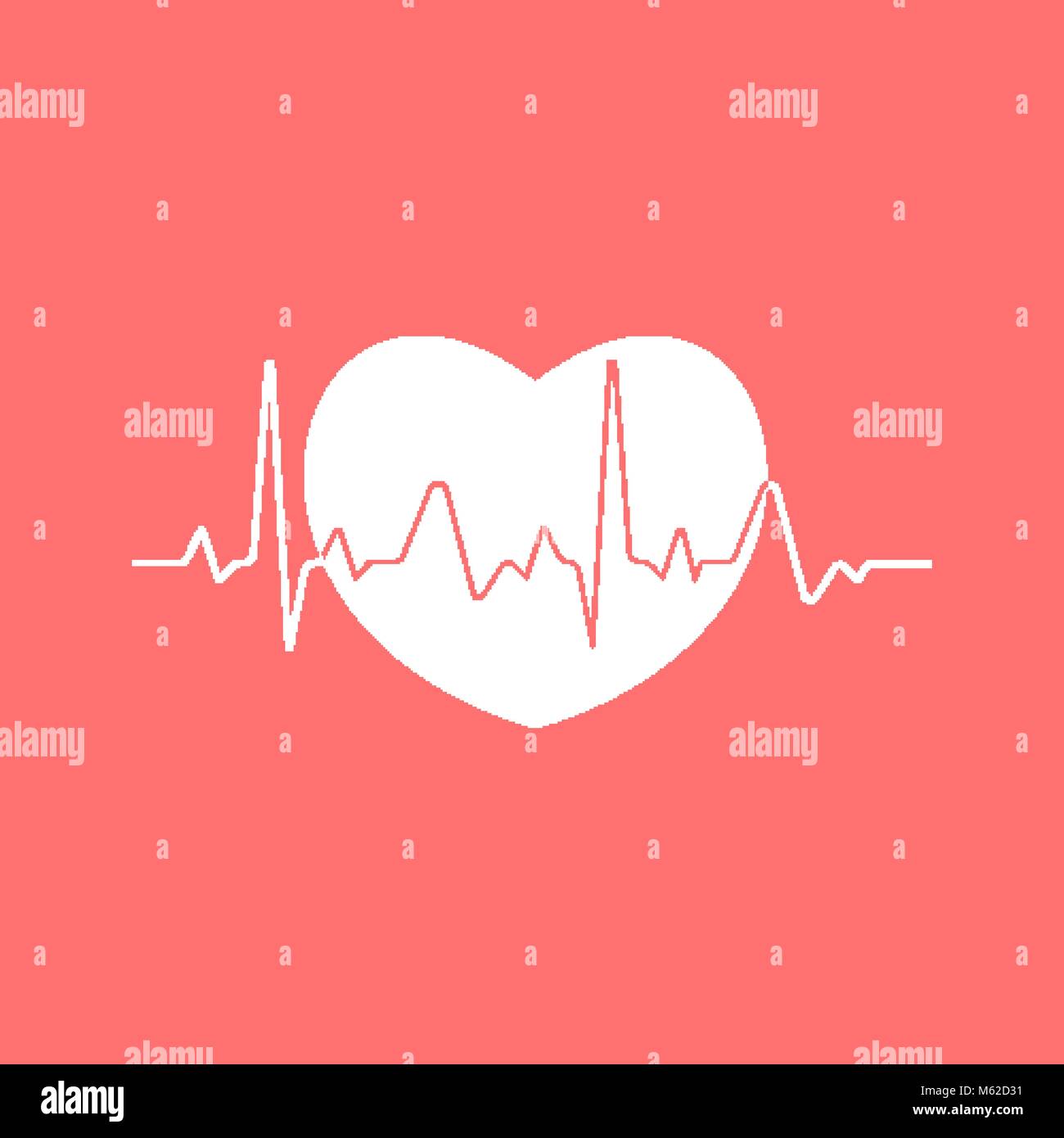 Heartbeat sinusoidal line with white heart on red background. Medical ...