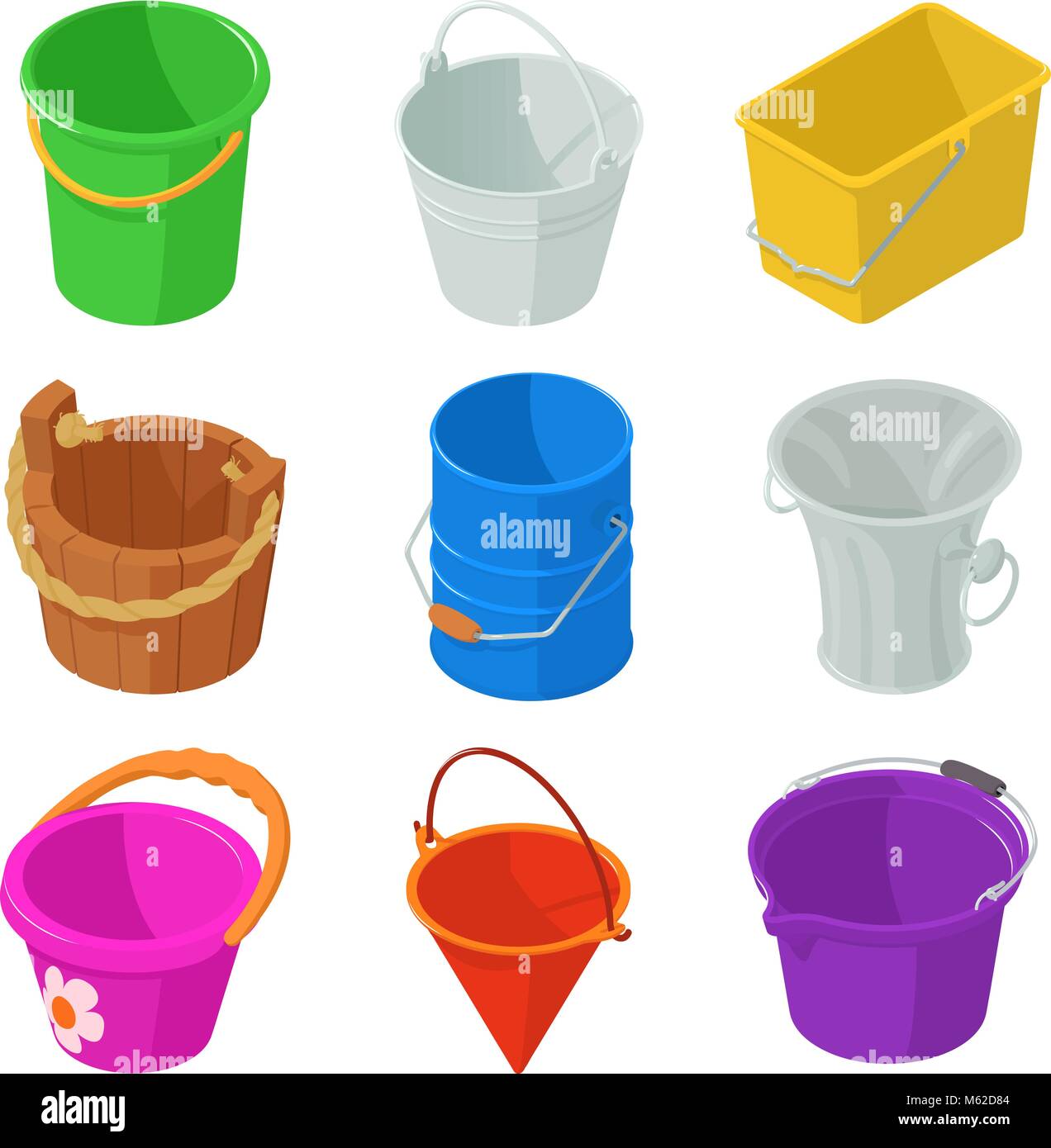 Bucket types container icons set, isometric style Stock Vector Image ...