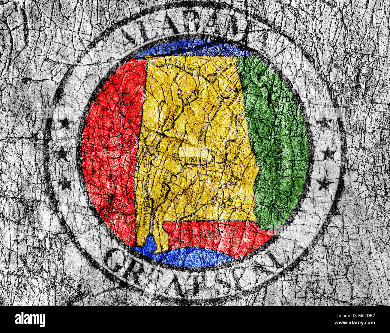 Grudge stone painted US state Alabama seal flag Stock Photo - Alamy
