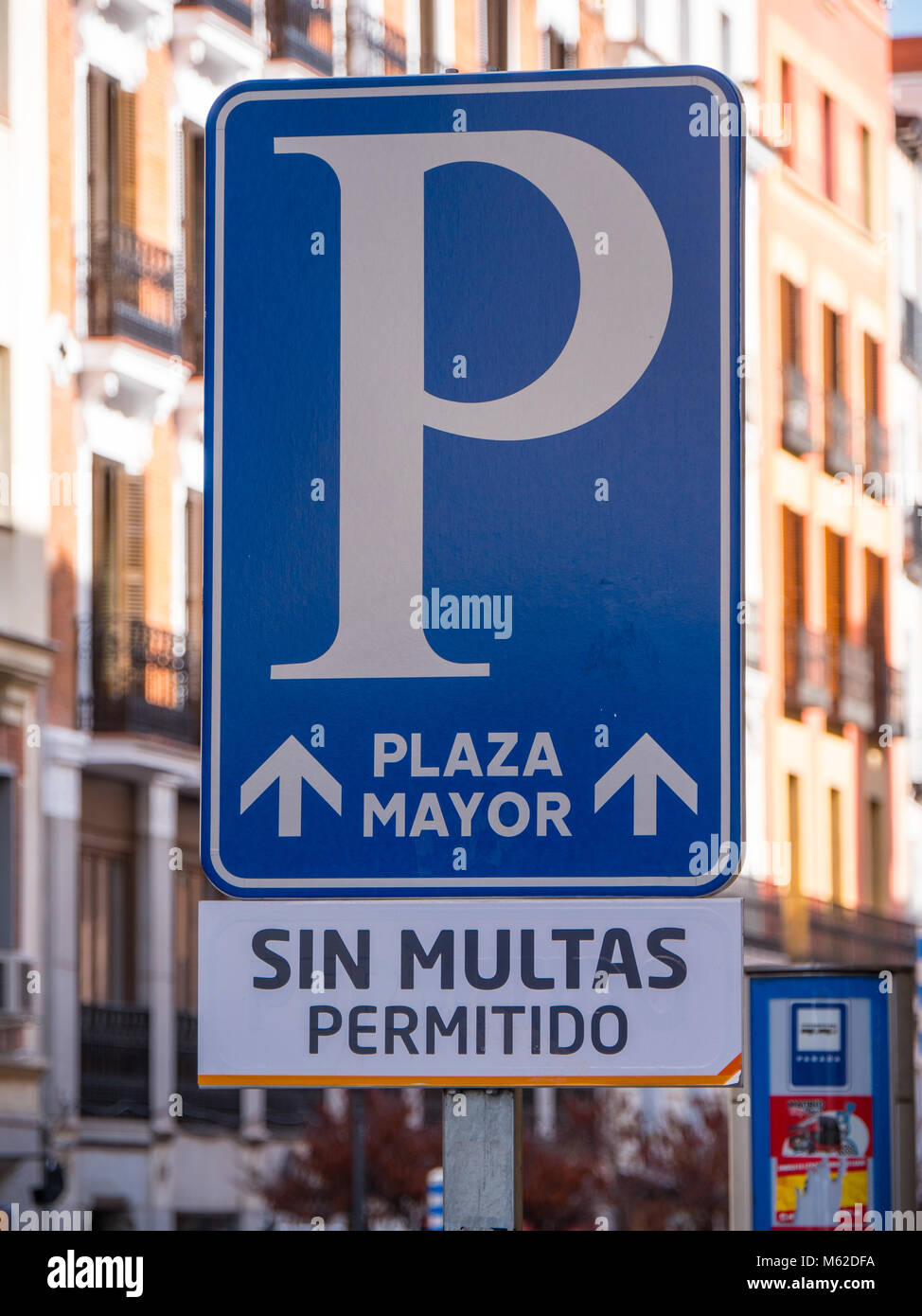 Parking sign at Plaza Mayor Square in Madrid - MADRID / SPAIN - FEBRUAR ...