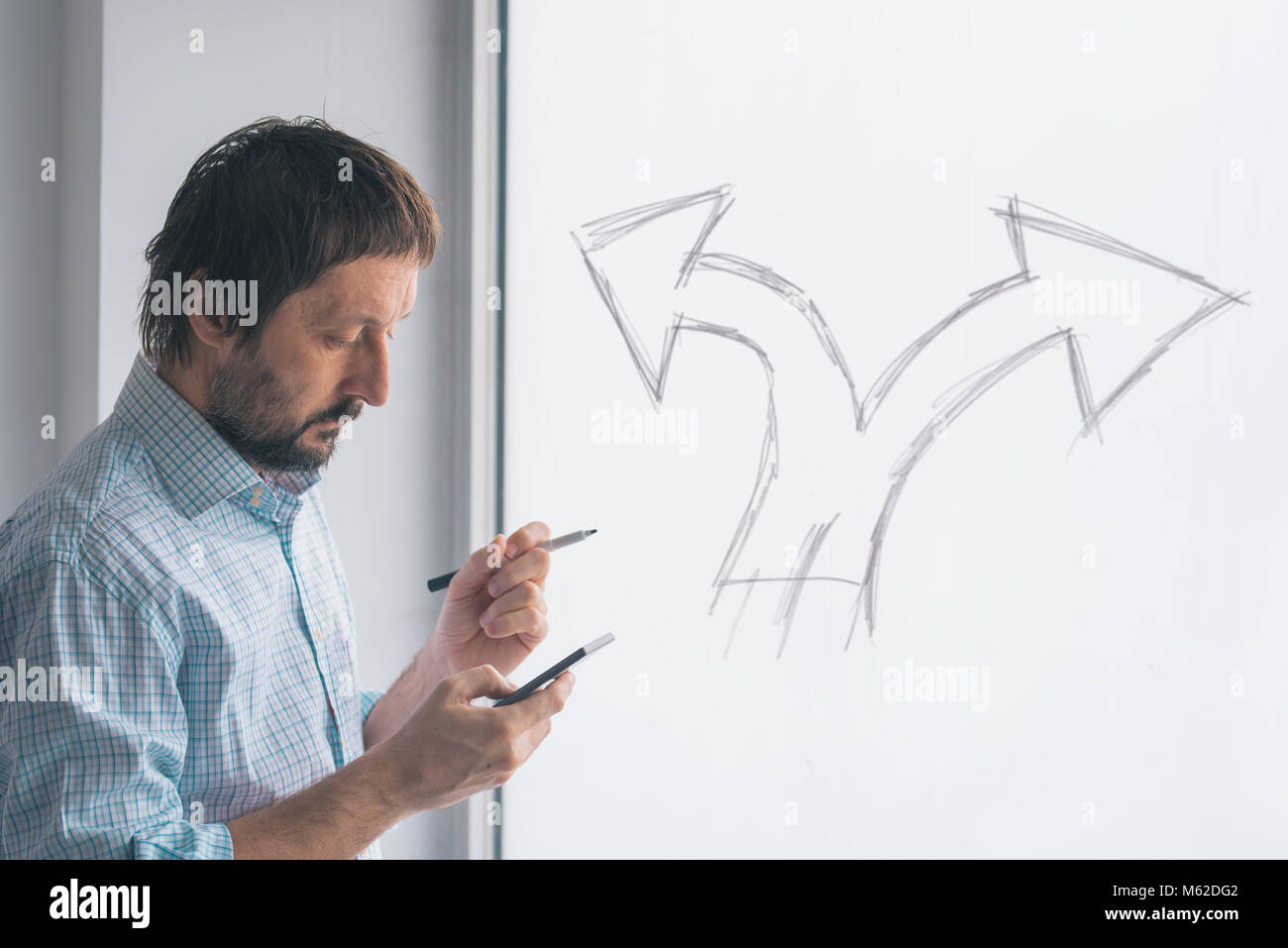 Business decision, making a choice in entrepreneurship. Businessman ...