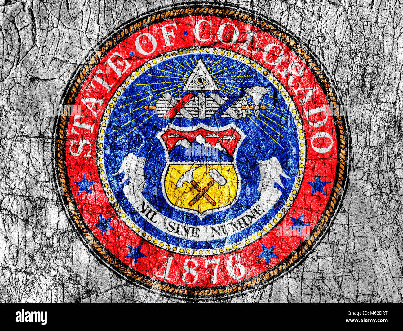 Grudge stone painted US state Colorado seal flag Stock Photo - Alamy