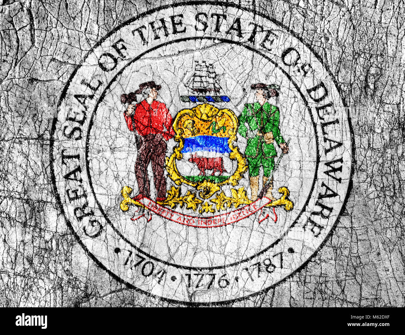 Grudge stone painted US state Delaware seal flag Stock Photo - Alamy