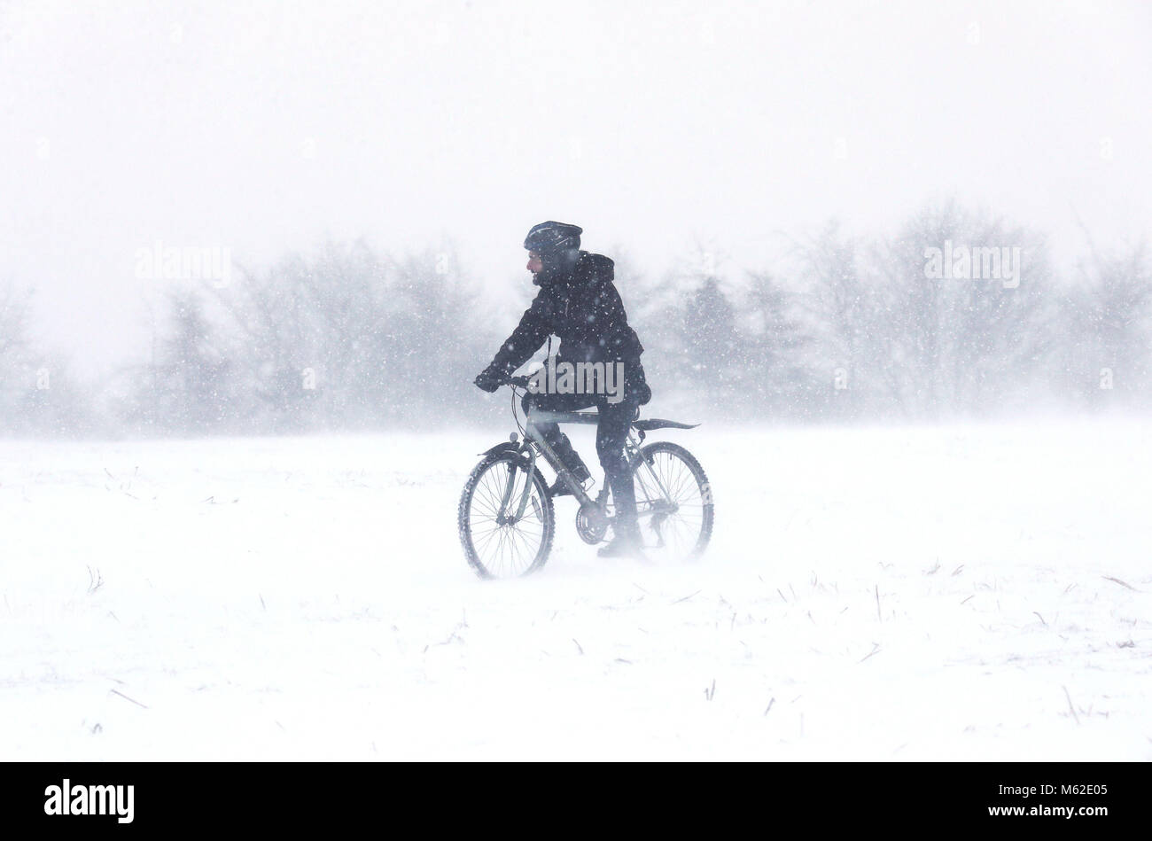 Fabio Fodaro during a blizzard at Helix Park in Falkirk, as heavy snow ...