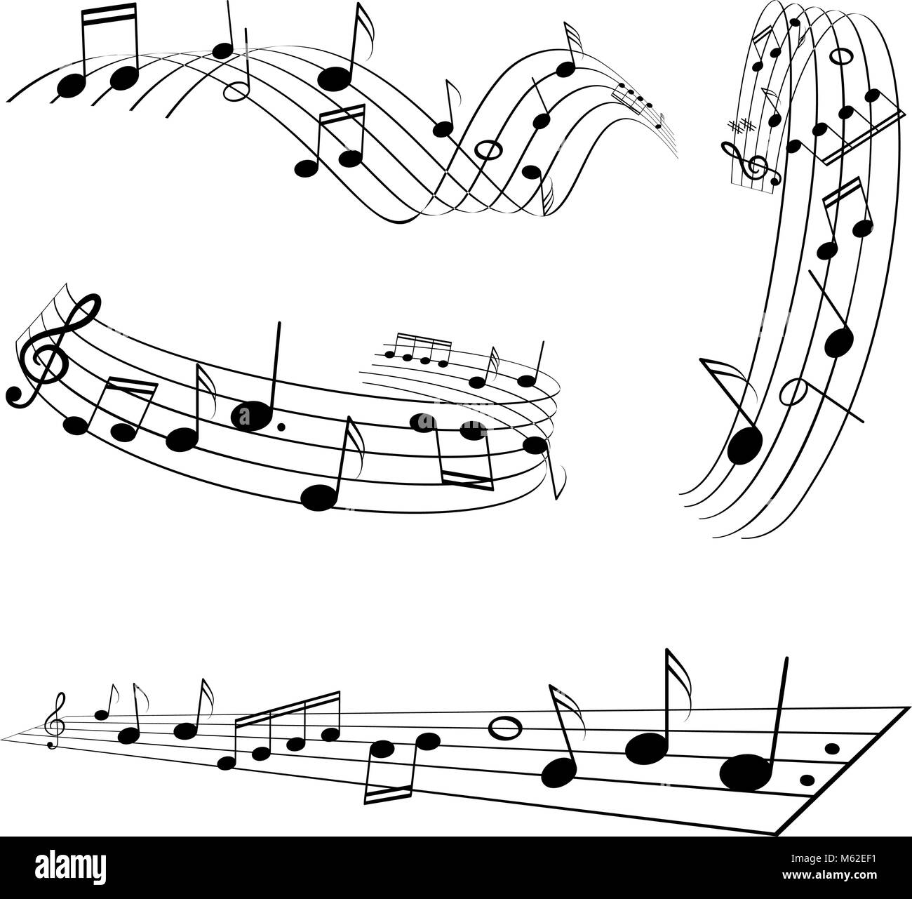 Collection of musical edgings. Note staff isolated on white background ...