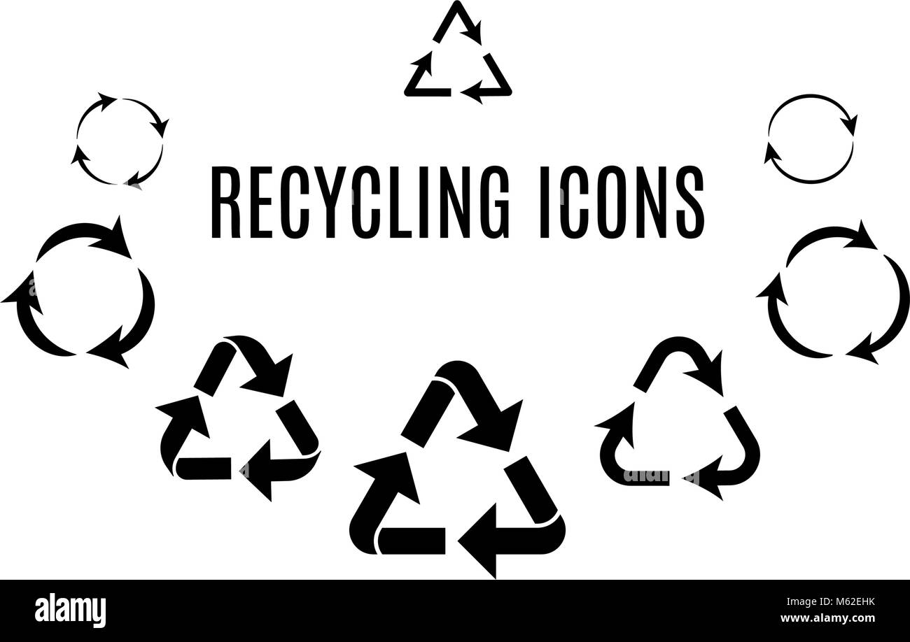 Set of recycle icons. Black triangular and circular icons collection ...