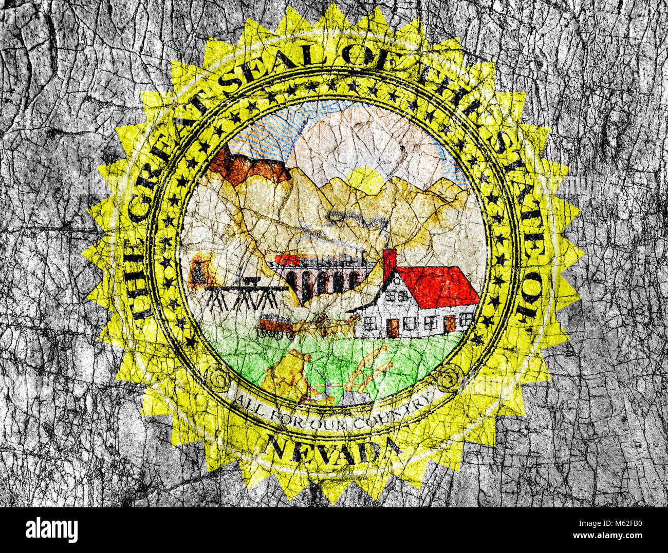 Grudge stone painted US state Nevada seal flag Stock Photo - Alamy