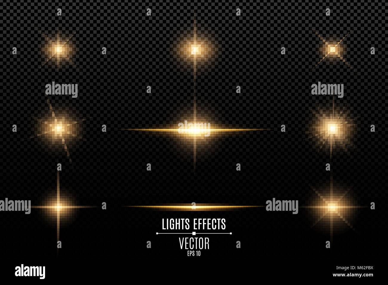 Collection of flashes, lights and sparks. Abstract golden lights ...