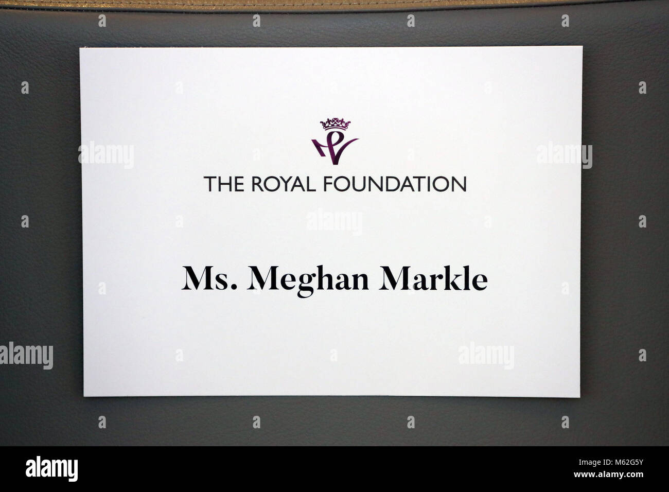 A detail of Meghan Markle's name badge during the first Royal ...