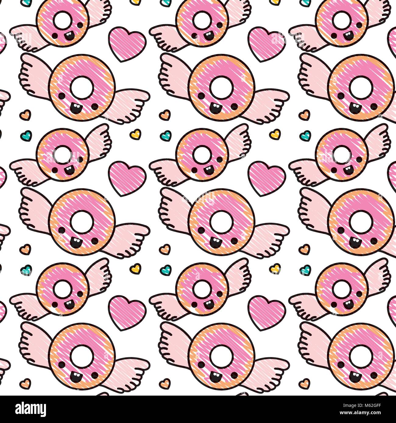 sweet donut with wings kawaii pattern Stock Vector Image & Art - Alamy