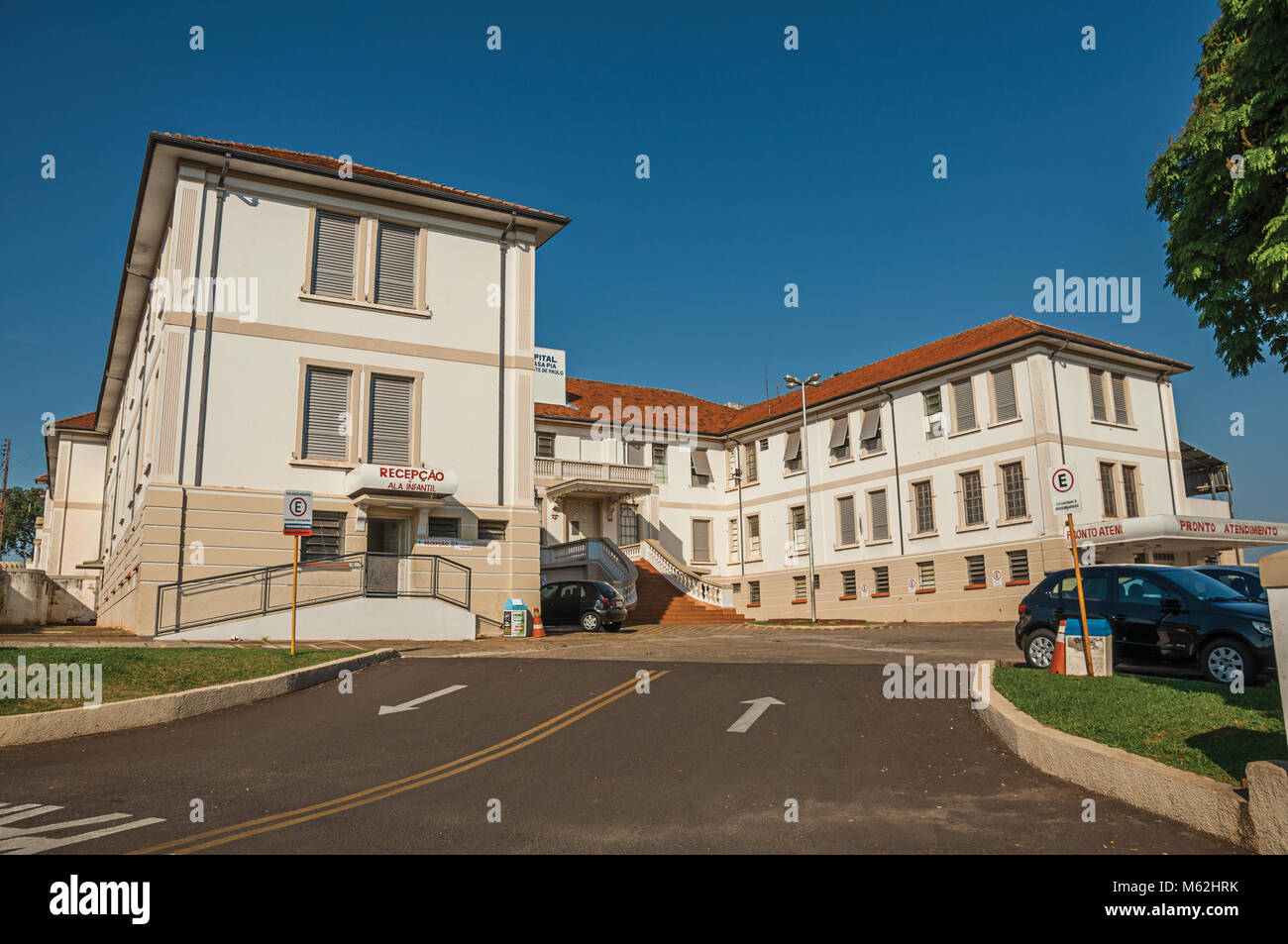 São Manuel, southeast Brazil. Town Hospital building facade and main ...