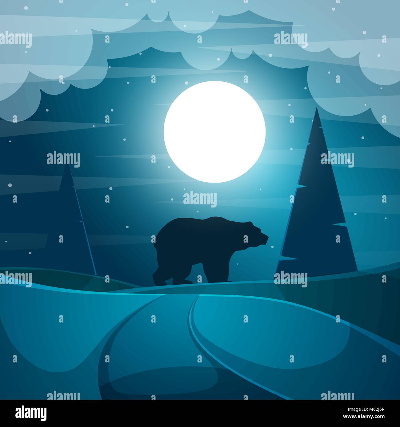 Silhouette night landscape big Stock Vector Images - Alamy