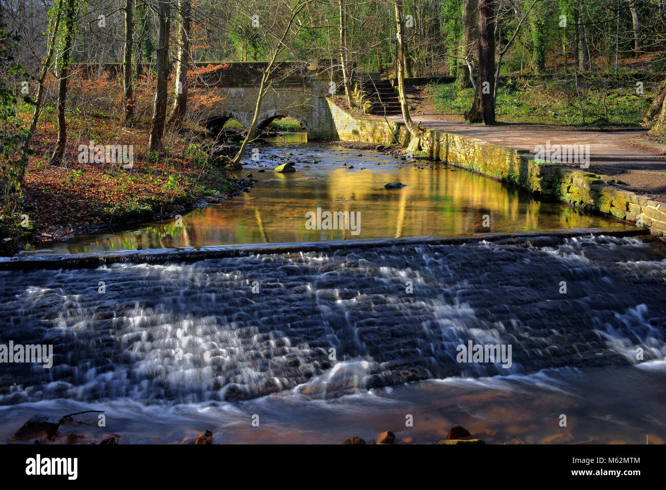 UK, South Yorkshire, Sheffield, River Porter & Leather Wheel Dam Weir ...