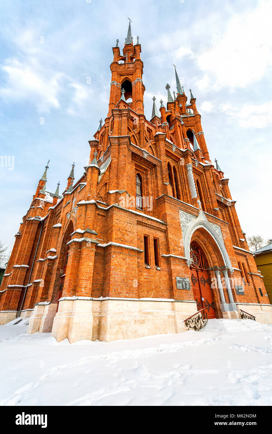 Roman Catholic church in wintertime. Parish of the sacred Heart of ...